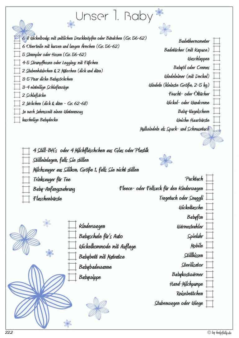 Baby-Checklisten, Erstausstattung, Girlanden - Gratis-PDF ausdrucken