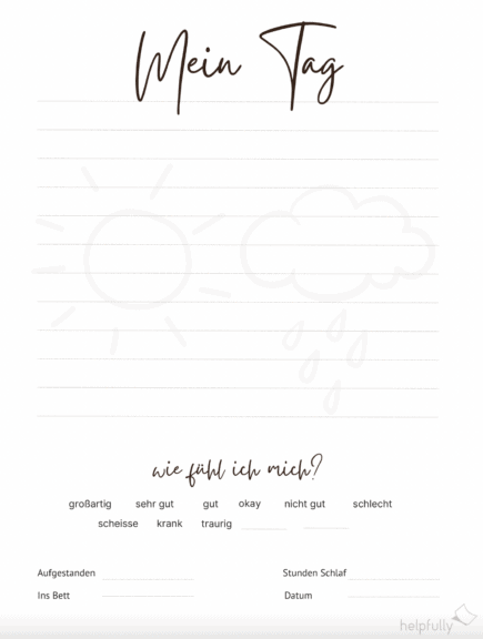 Tagebuch - linierte Vorlage "Mein Tag" PDF - helpfully.de