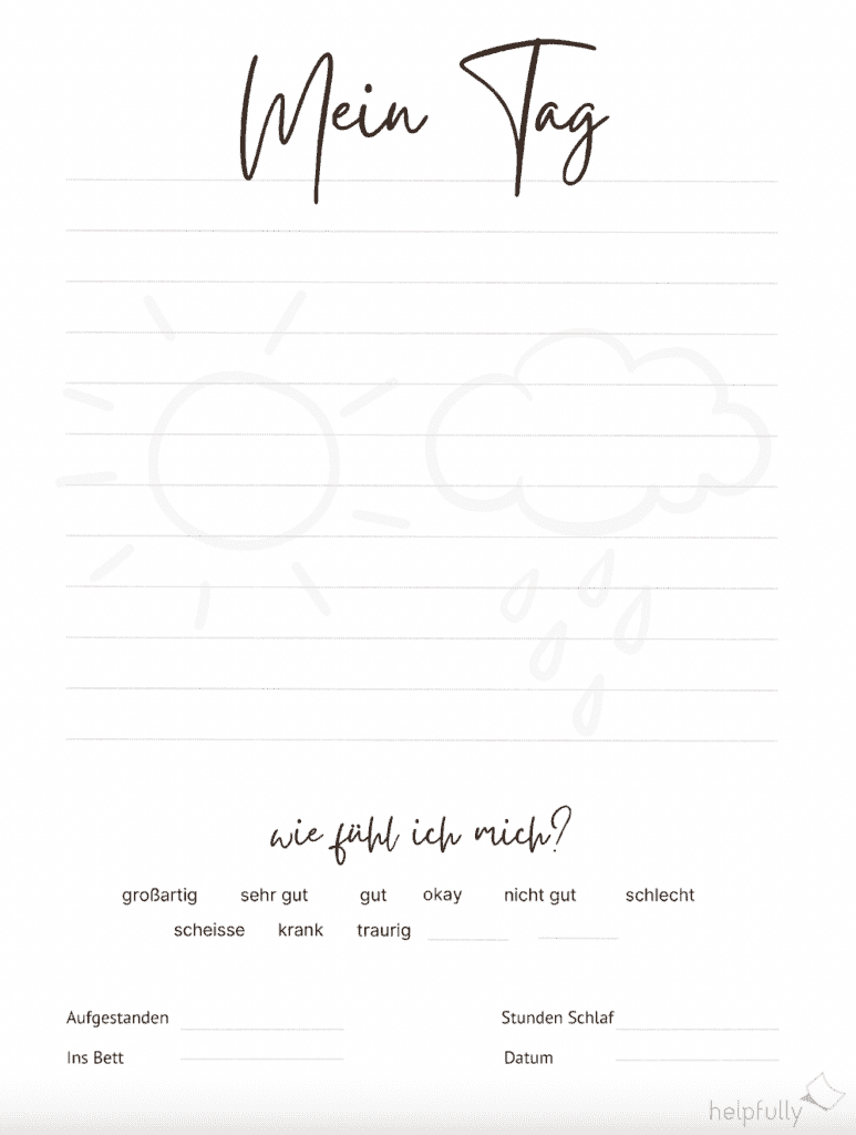 Tagebuch - linierte Vorlage "Mein Tag" PDF - helpfully.de