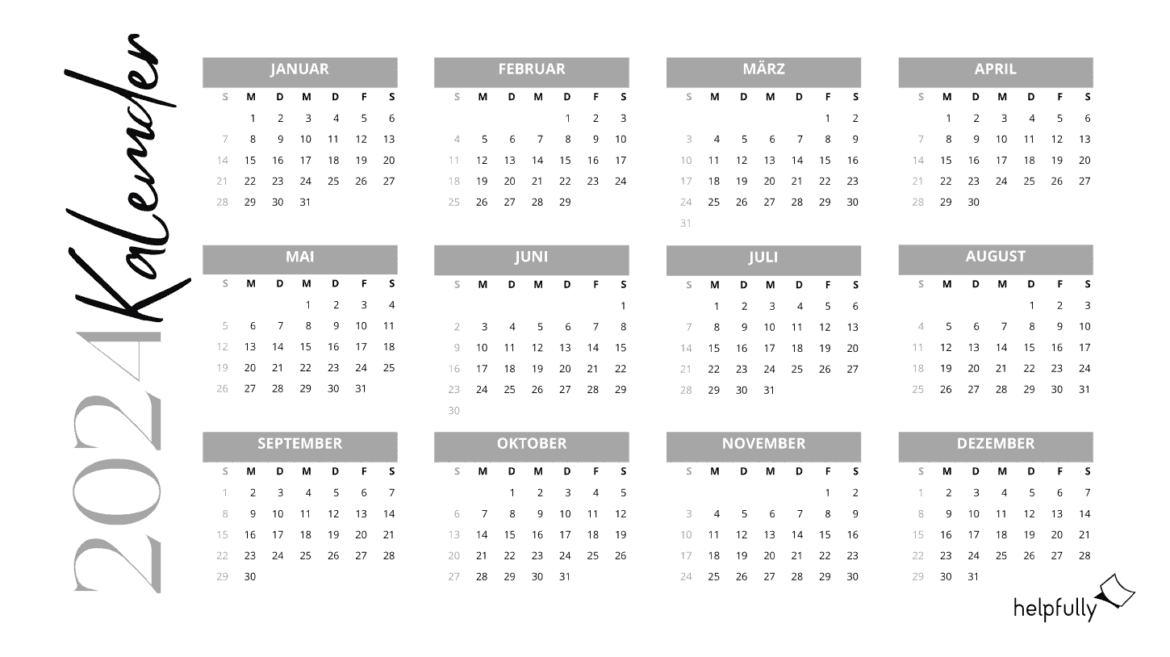 Jahreskalender ausdrucken als Gratis-PDF - helpfully.de