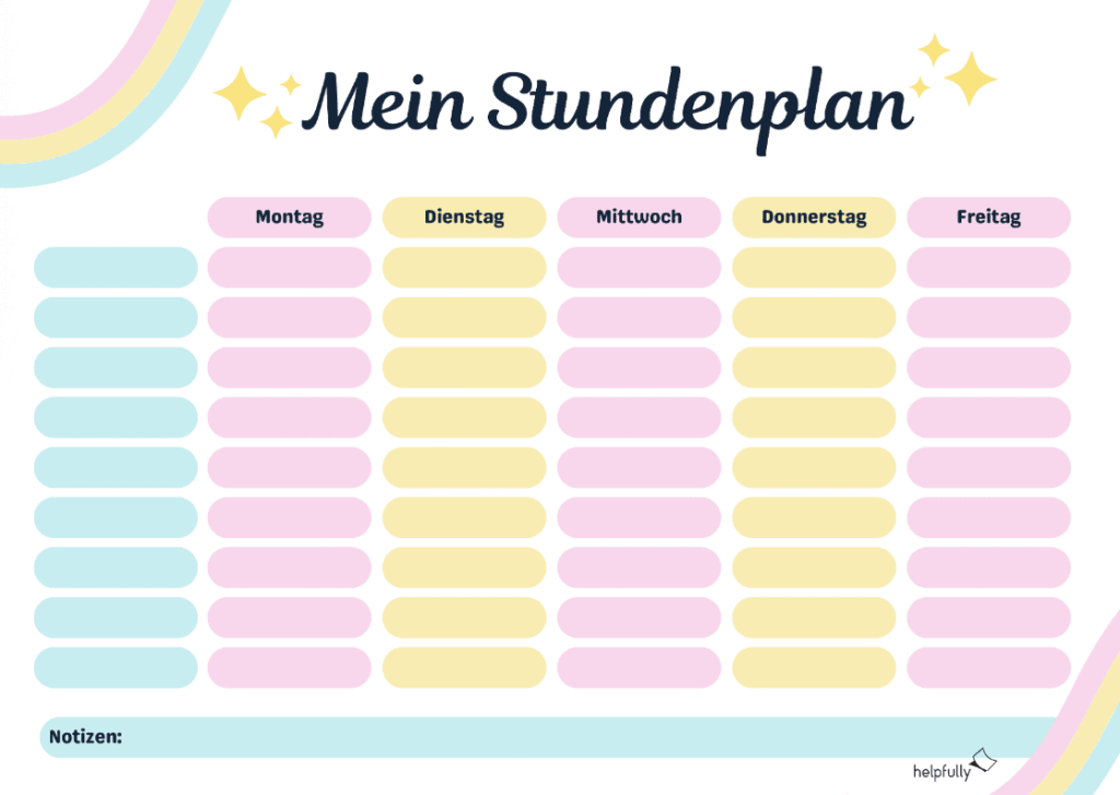 Stundenpläne PDF - Gratis Stundenplan Vorlagen | helpfully.de