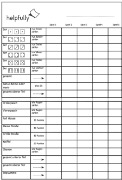 Vorlage für Kniffel/Knobel "Spielzettel - groß" (A4-PDF) Gratis-PDF