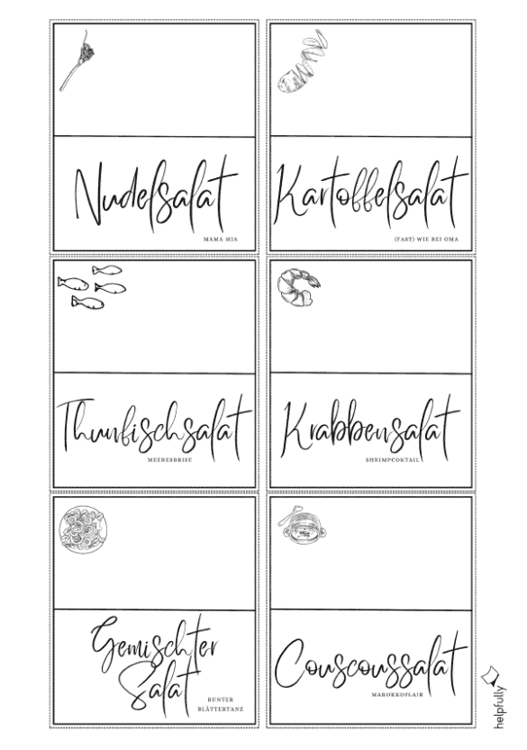 Buffet Beschriftung Vorlage