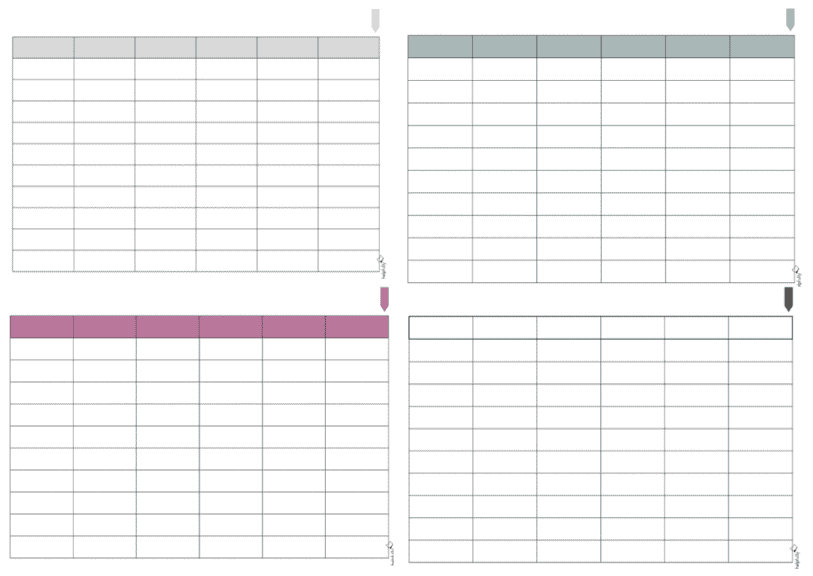 Blanko Tabelle - Leere Vorlagen mit Spalten & Zeilen (A4 quer/diverse ...