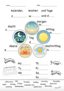 Englisch Arbeitsblatt "Kalender, Tage" als PDF | helpfully.de
