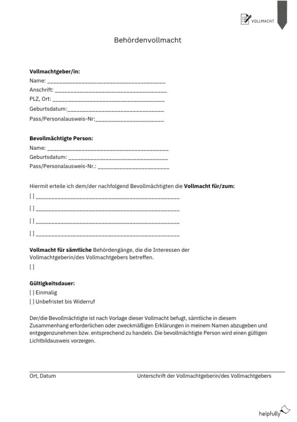 Vollmacht Muster Behrde