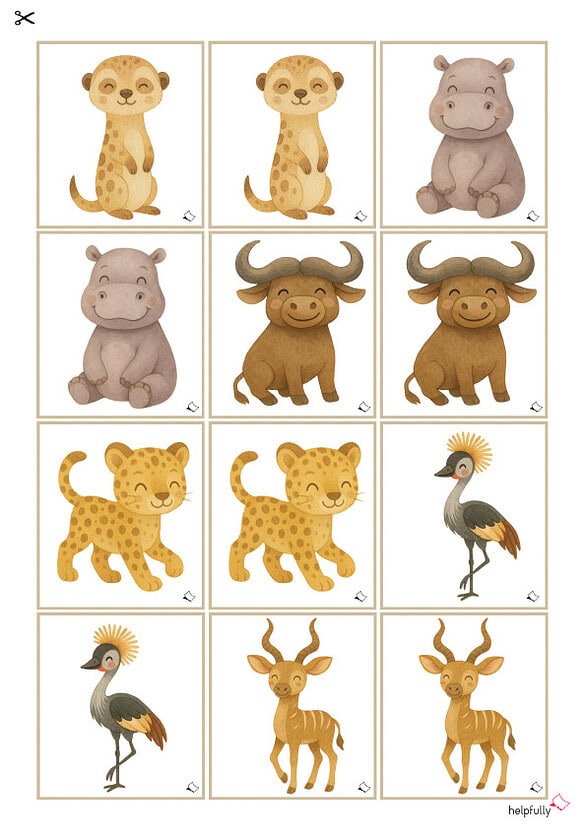 Süßes Memory-Spiel für Kinder "Afrika Tiere" gratis - helpfully.de