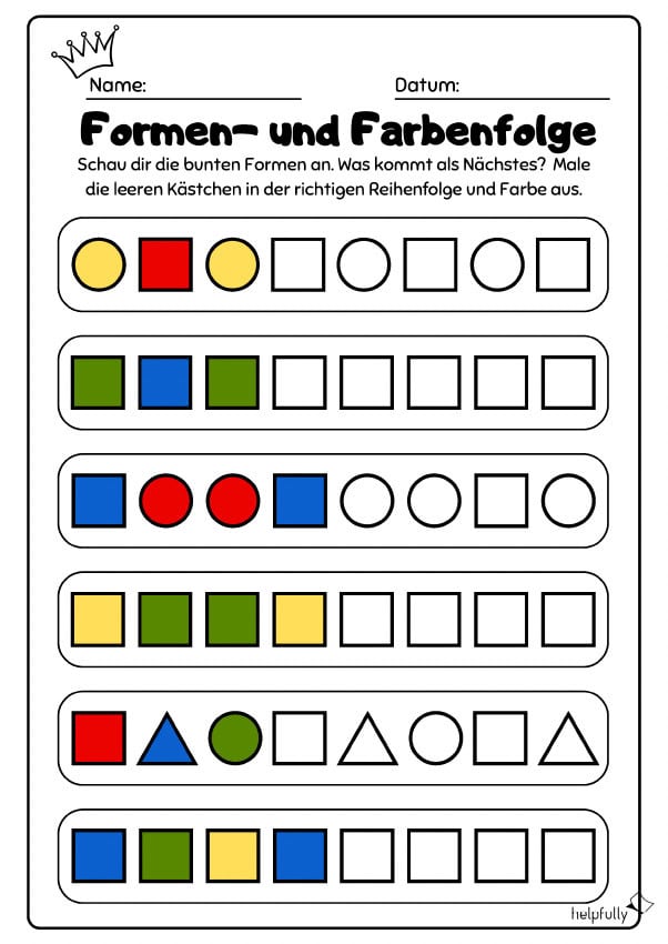 Farben- und Formenfolgen - Gratis Arbeitsblatt | helpfully.de