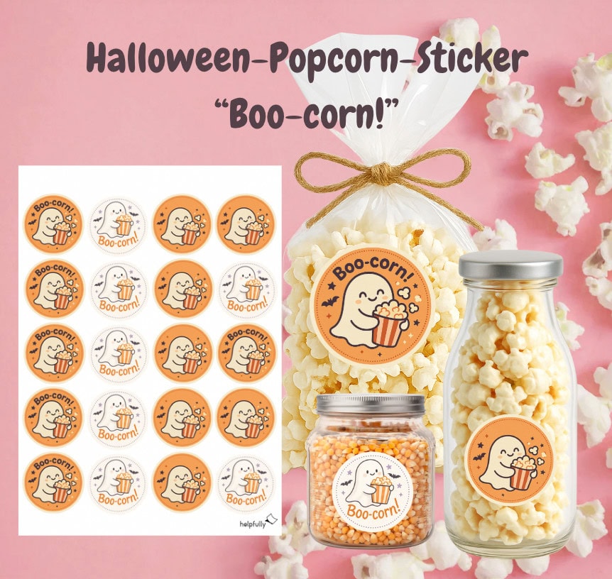 Mega süße Halloween-Sticker für Popcorn - helpfully.de