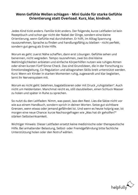 Mini-Guide für Eltern "Kinder Gefühle begleiten" PDF | helpfully.de