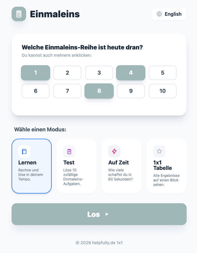 1x1 App - Lerne und übe das Einmaleins on-& offline | helpfully.de