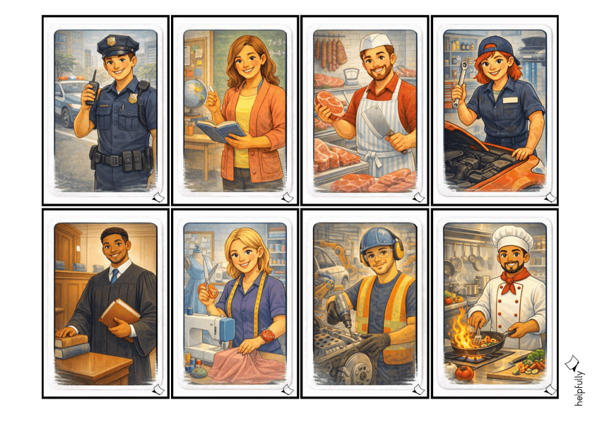 Berufe - Bildkarten "Jobs" zum Lernen, Spielen, Raten - helpfully.de