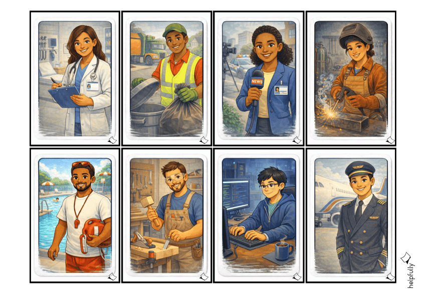 Berufe - Bildkarten "Jobs" zum Lernen, Spielen, Raten - helpfully.de